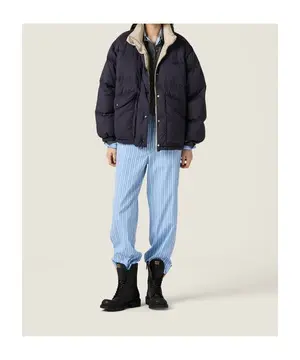 Miu Miu Reversible Technical Pongé Down Jacket - Beige/blue