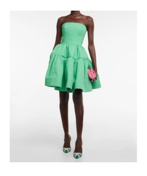 Oscar De La Renta Strapless Cotton Poplin Tiered Mini Dress