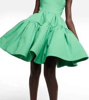 Oscar De La Renta Strapless Cotton Poplin Tiered Mini Dress