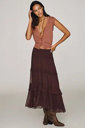 Anthropologie Tiered Ruffled Maxi Skirt - Fudge
