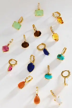 Anthropologie Gemstone Huggie Hoop Earrgs - Lapis