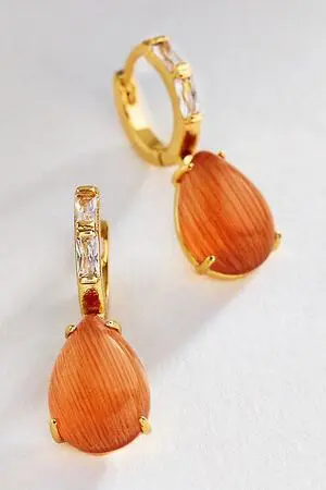 Anthropologie Gemstone Huggie Hoop Earrgs Peach