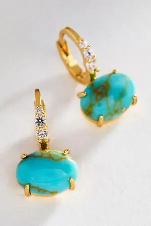 Anthropologie Gemstone Huggie Hoop Earrgs Turquoise