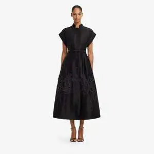 LEO LIN Aubrey Appliqué Shirt Midi Dress - Ebony