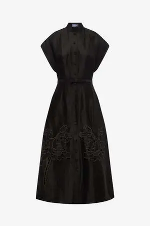 LEO LIN Aubrey Appliqué Shirt Midi Dress - Ebony
