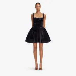 LEO LIN Ariel Velvet Bow Mini Dress - Ebony