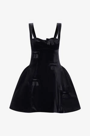 LEO LIN Ariel Velvet Bow Mini Dress