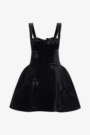 LEO LIN Velvet Bow Mini Dress - Ebony