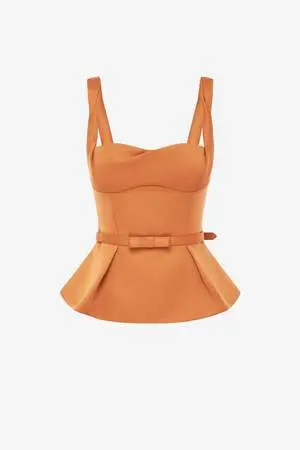 LEO LIN Georgia Sweetheart Neckline Top With Bow Belt - Ochre