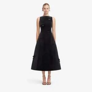 LEO LIN Cleo Velvet Bow Sleeveless Midi Dress - Ebony