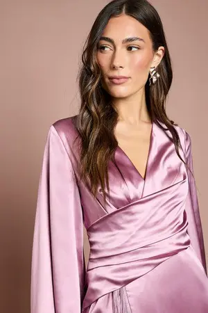 Coast V-neck Fringe Wrap Midi Dress - Rose
