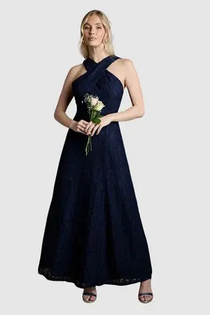 Coast Lace Cross Halterneck Maxi Dress - Navy