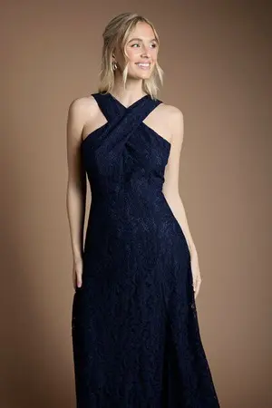Coast Lace Cross Halterneck Maxi Dress - Navy