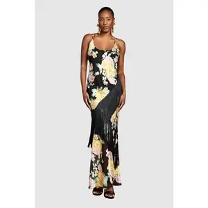 Coast Strappy Floral Fringe Maxi Dress - Black