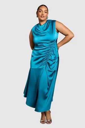 Coast Plus Cowl Neck Drape Midi Dress - Teal