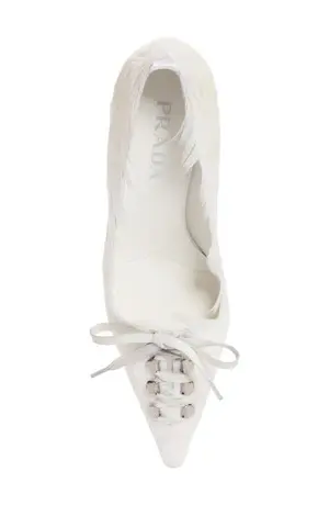 Prada Embellished Lace-up Kitten Heel Pumps - Bianco