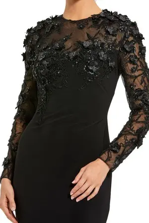 Mac Duggal Petite Jersey Long Sleeve Fitted Gown