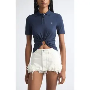 Rabanne Pierced Stretch Cotton Polo - Deep Navy