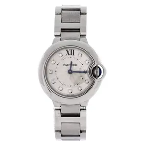 CARTIER Ballon Bleu De Quartz Watch Stainless Steel With Diamond Markers 28 - Metallic Silver