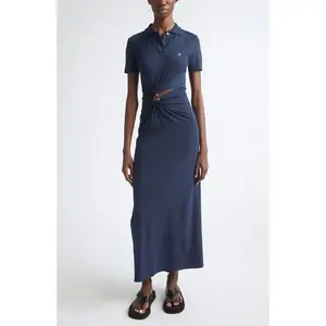 Rabanne Piercing Cotton Jersey Maxi Polo Dress - Deep Navy