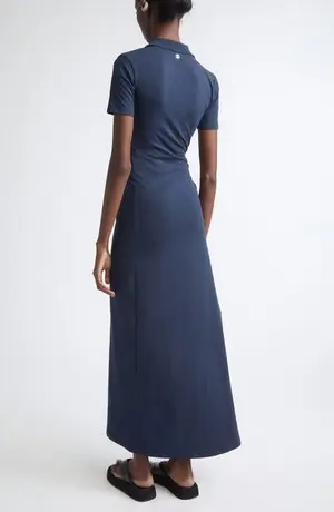 Rabanne Piercing Cotton Jersey Maxi Polo Dress - Deep Navy
