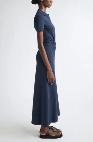 Rabanne Piercing Cotton Jersey Maxi Polo Dress - Deep Navy