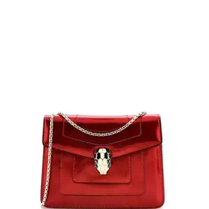 BVLGARI Serpenti Forever Square Shoulder Bag Metallic Leather Small - Red