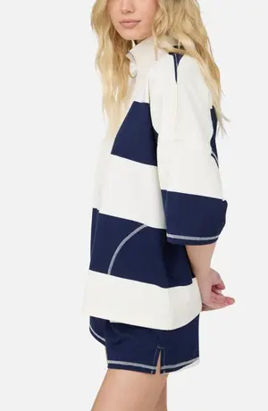 J.O.A. Stripe Half Zip Top & Shorts Set - Navy