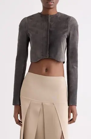 Alaïa Crop Suede Jacket - Gris