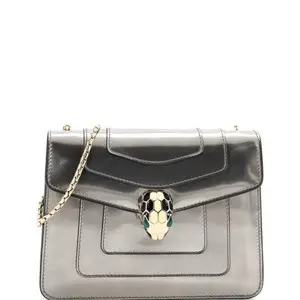 BVLGARI Serpenti Forever Square Shoulder Bag Metallic Leather Small - Grey