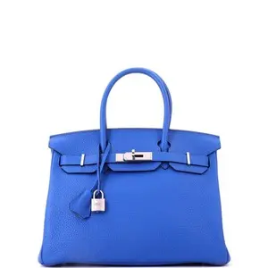 Hermès Birkin Handbag Verso Clemence With Palladium Hardware 30 - Blue