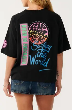 Rip Curl Surf The World Boxy Graphic T-shirt - Black