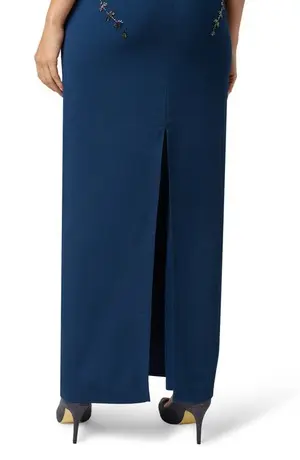 Adrianna Papell Beaded Crepe Column Gown