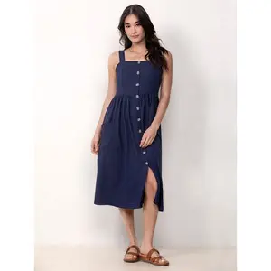 SINGLE STITCH Button Front Midi Dress - Navy