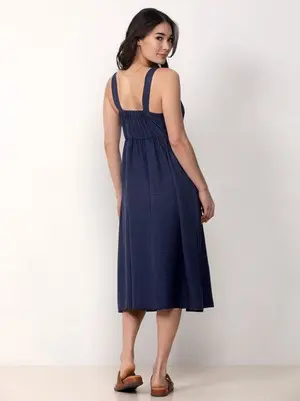 SINGLE STITCH Button Front Midi Dress - Navy