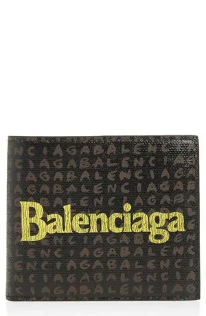 Balenciaga Snob Allover Logo Coated Canvas Bifold Wallet - Black