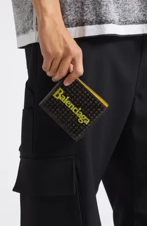 Balenciaga Snob Allover Logo Coated Canvas Bifold Wallet - Black