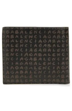 Balenciaga Snob Allover Logo Coated Canvas Bifold Wallet - Black