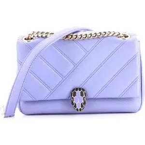 BVLGARI Serpenti Cabochon Shoulder Bag Diagonal Quilted Leather Small - Metallic Silver