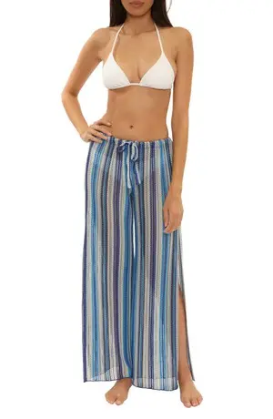 BECCA By Rebecca Virtue Seaside Striped Cover-up Pants - True Blue/turquoise