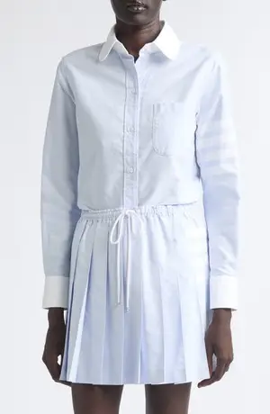 Thom Browne Cotton Oxford Shirt With Peter Pan Collar - Light Blue