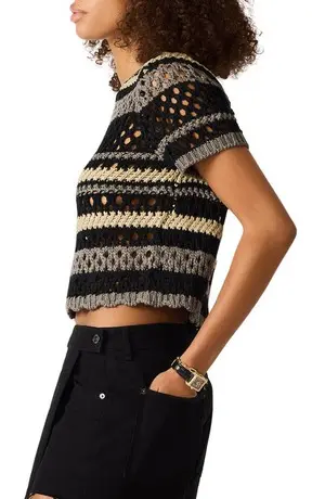 Steve Madden Wila Striped Open Knit Crop Sweater
