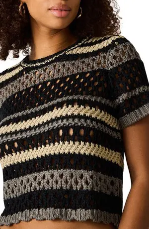 Steve Madden Wila Striped Open Knit Crop Sweater