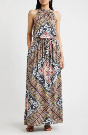Julia Jordan Halter Maxi Dress - Navy Multi