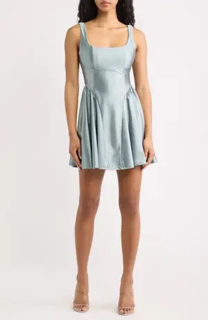 EMERALD SUNDAE Glitter Sleeveless Satin Fit & Flare Dress - Slate
