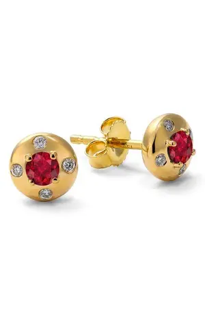 MARK HENRY Aurum Petite Round Stud Earrings With Diamonds And Rubies Or Sapphires - Ruby