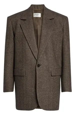 Saint Laurent Wool Herringbone Jacket - Brown