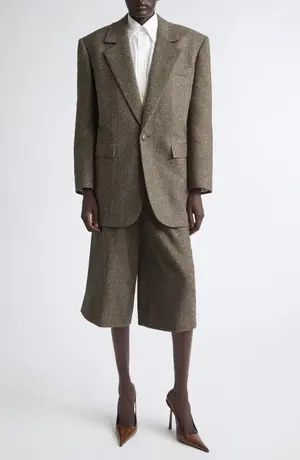 Saint Laurent Wool Herringbone Long Jacket - Brown