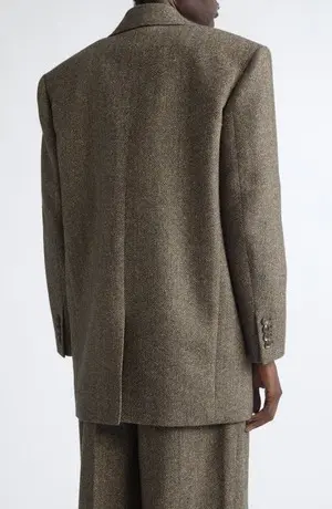Saint Laurent Wool Herringbone Long Jacket