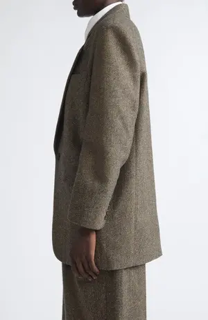 Saint Laurent Wool Herringbone Long Jacket